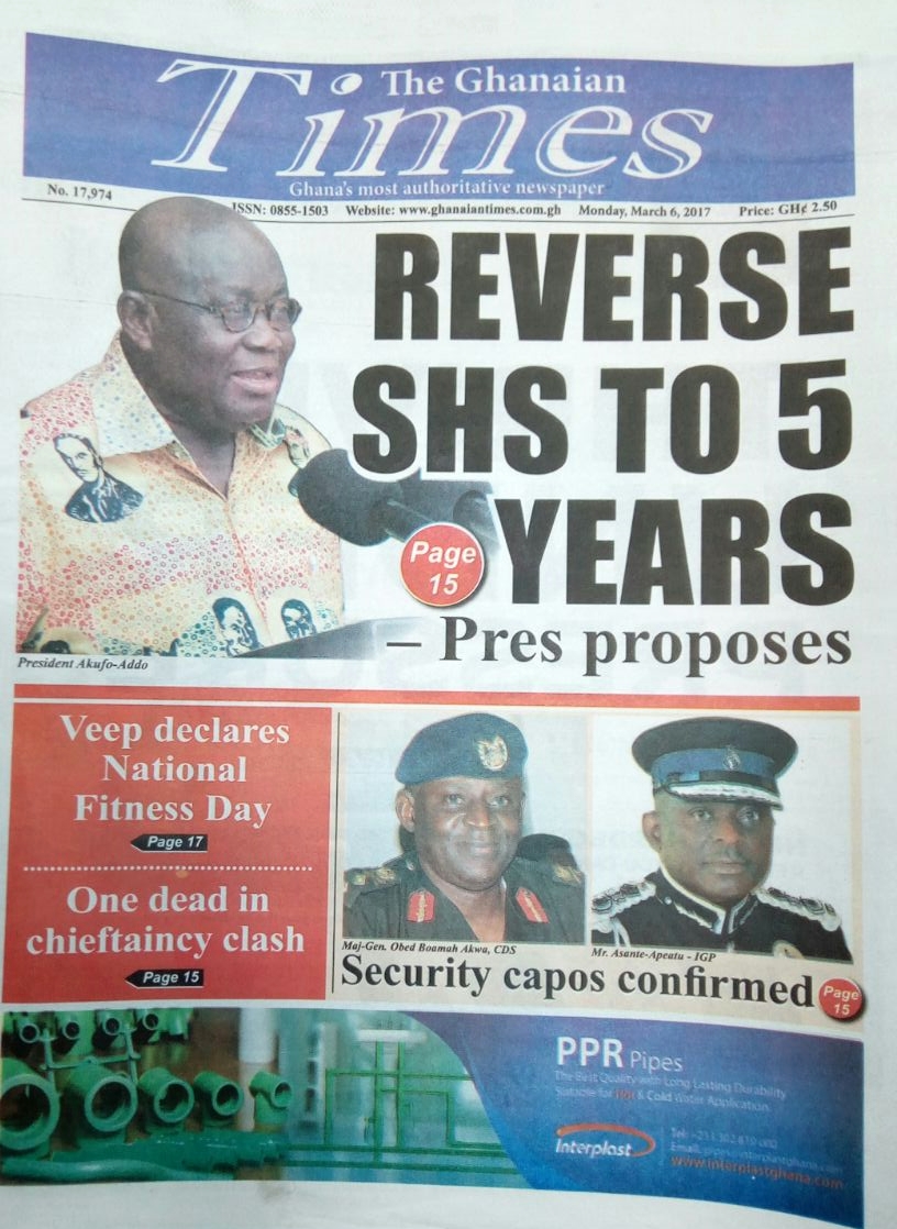 Newspaper headlines: Monday, March 6, 2017